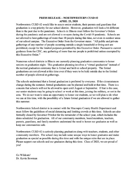 Northwestern CUSD #2 - Northwestern CUSD 2 Graduation Press Release